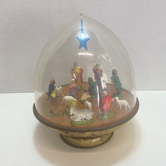 Ohio Art | Holiday | Vintage Nativity Scene Dome Figures Star Gold Base ...